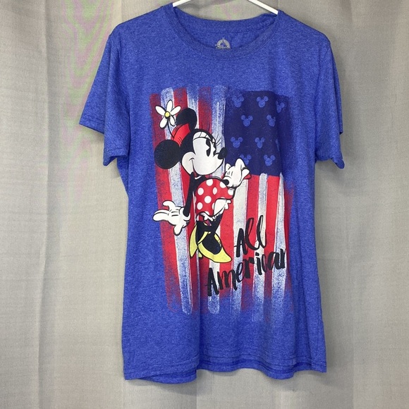 Disney | Tops | Disney Womens Lxl All American Minnie Mouse Blue Short ...